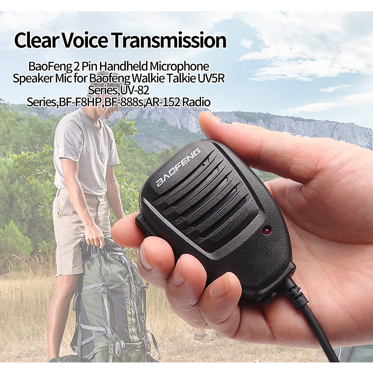 BAOFENG Original UV-5R Mic for Ham Radio Shoulder Speaker Mic Compatible BF-F8HP UV-5R UV-5R Plus GT-3 BF-888s Radio with Microphone Hanger (Speaker Mic+Hanger)