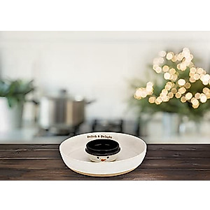 DEMDACO Delish and Delight White Snowman 10 x 10 Stoneware Tabletop Chip and Dip Set