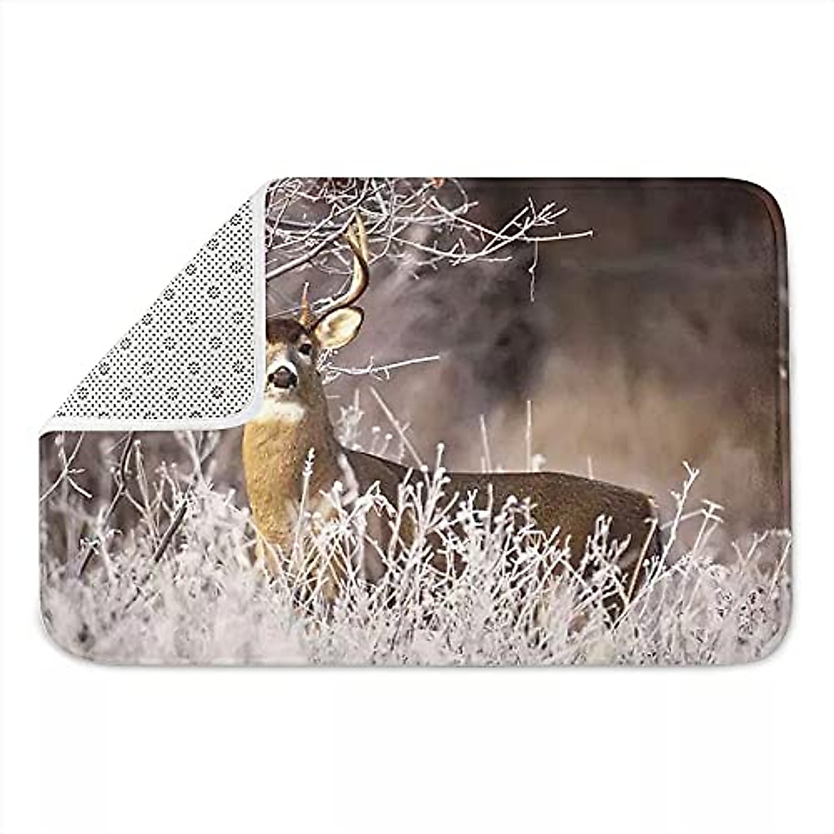 Beauty Collector Soft Hallway Entrance Welcome Mat Deer Prints Doormat for Bedroom Kitchen Dorm Funny Indoor Small Non Slip Rug Cabin Doorway Front Door Mat