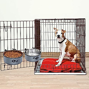 SubClap Kennel Water Bowl, No Spill and Detachable Dog Crate Water Food Bowl, Hanging Pet Cage Bowl with Clamp Holder, 2 Stainless Steel Pets Bowls for Medium Large Small Dogs & Cats
