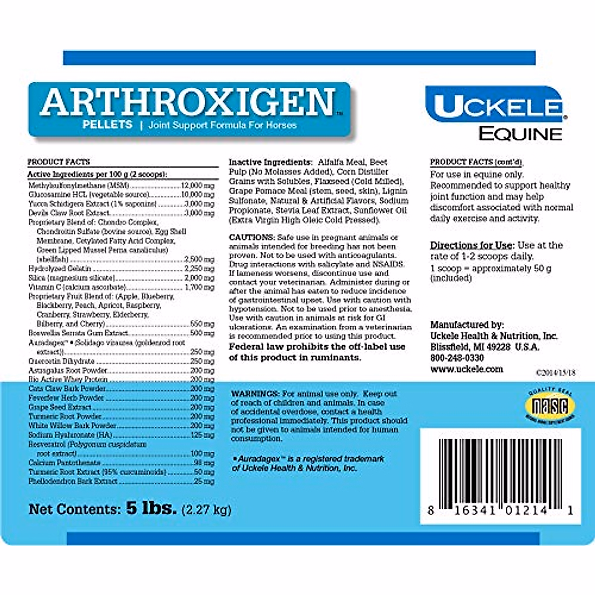 Uckele Arthroxigen Pellets - Joint Supplement Formula for Horses - Eqiune Vitamin & Mineral Supplement - Competition Ready - 5 Pound (lb)