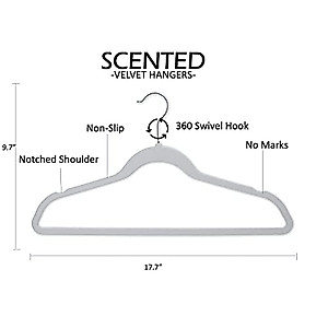 HangAroma Non-Slip Scented Velvet Hangers - Heavy Duty Clothes Hanger - Ultra Thin Space Saving 360 Degree Swivel Hook - Ideal for Coats, Jackets, Pants, & Dress - Fresh Powder - 6 Pack