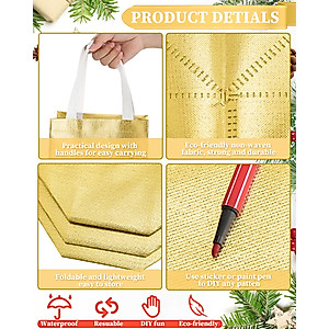 80 Pieces Gift Bags Set Glossy Reusable Tote Bags with Handles Grocery Bags for Wedding, Bachelorette Party, Christmas(Gold)