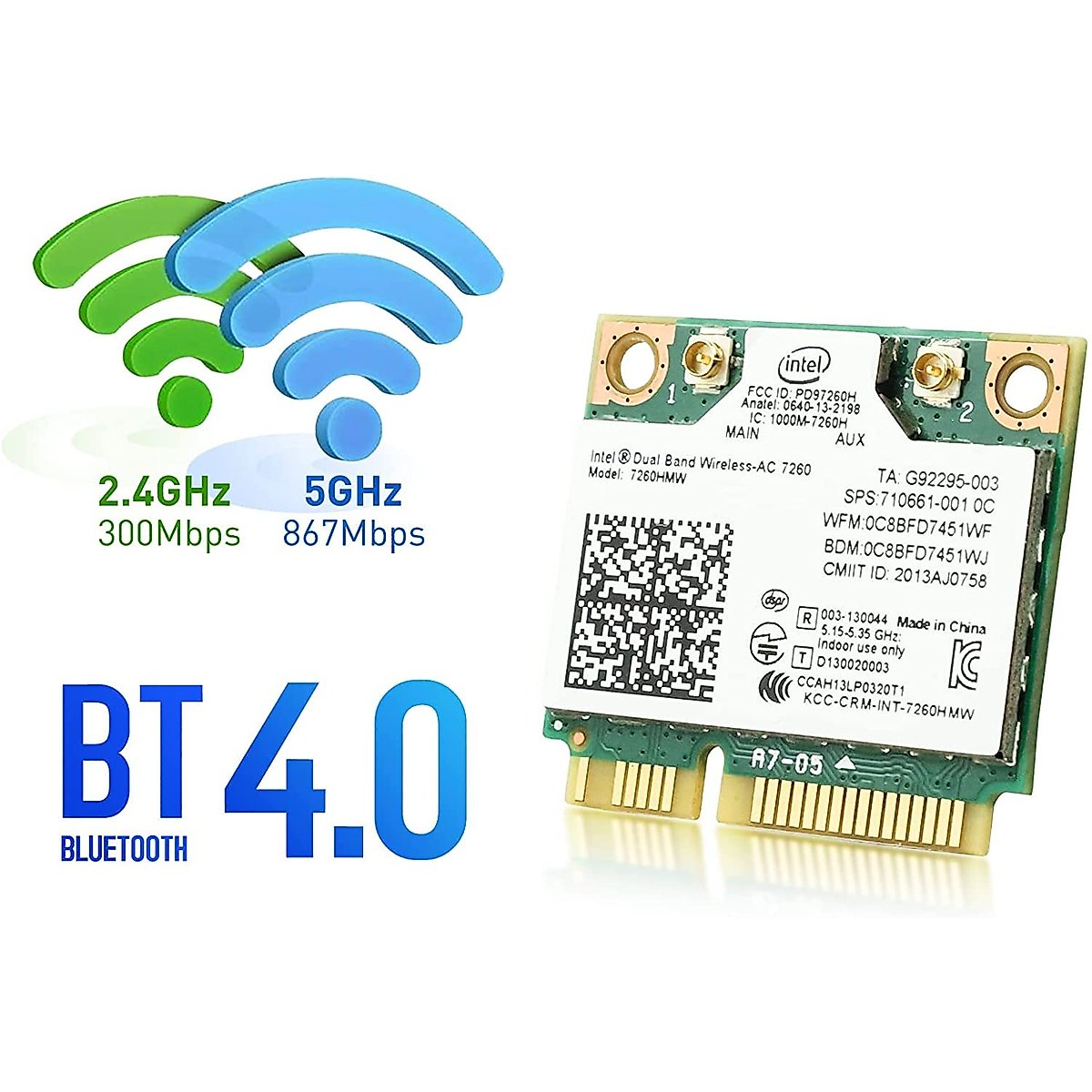 7260HMW WiFi Card, Dual Band Wireless-AC 7260 Mini PCIe Network Adapter with Bluetooth 4.0 Support Windows 10, Windows 8, Windows 7, WiFi Module Work with Laptop/Notebook