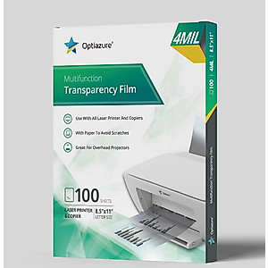 Optiazure Transparency Film, Overhead Projector Film for Laser Jet Printer and Copier, Letter Size 100Pack Sheets