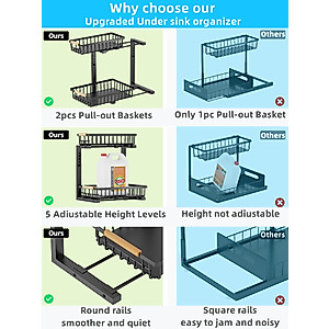 exilot 2 Pack Under Sink Organizer, Large 2 Tier Under Sink Organizer Storage, Height Adjustable Metal Pull Out Cabinet Organizer, Sliding Storage for Kitchen/Bathroom/Laundry Room.