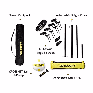 CROSSNET 4-Way Volleyball Net with Carrying Backpack & Ball - 4 Square Volleyball Game Set for Adults and Kids - Quick Assemble Outdoor Game - Backyard Yard Games