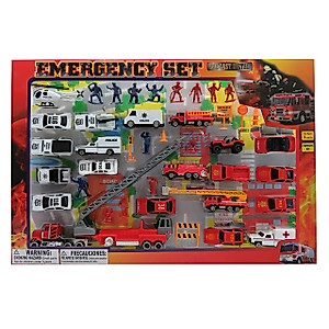 Diecast Police and Rescue Emergency Crew With Play Mat, 46 Pcs Toy Playset Emergency Vehicle Theme