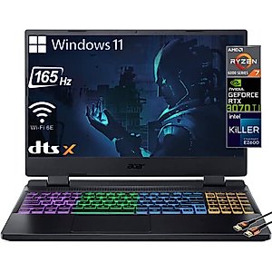 Acer Nitro 5 15.6" QHD LED-Backlit IPS 100% DCI-P3 165Hz Gaming Laptop AMD 8-Core Ryzen 7 6800H NVIDIA GeForce RTX 3070 Ti MUX Wi-Fi 6E RJ-45 Win 11 W/HDMI (32GB RAM | 1TB PCIe SSD)