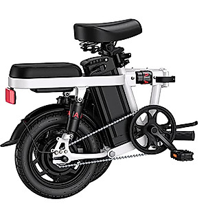 BPNN Electric Bike for Adult Folding, Ebike 7 Shock Absorbers 14" Tire 350W（600W Peak Power Motor） 48V 10Ah 19.2MPH E Bike City Cruiser Commuter Electric Bicycles E-Bike