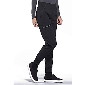 Jogger Scrub Pants for Women 4-Way Stretch with Mid Rise, Cargo Pocket, Superior Performance, and Comfort CK110A, S, Black
