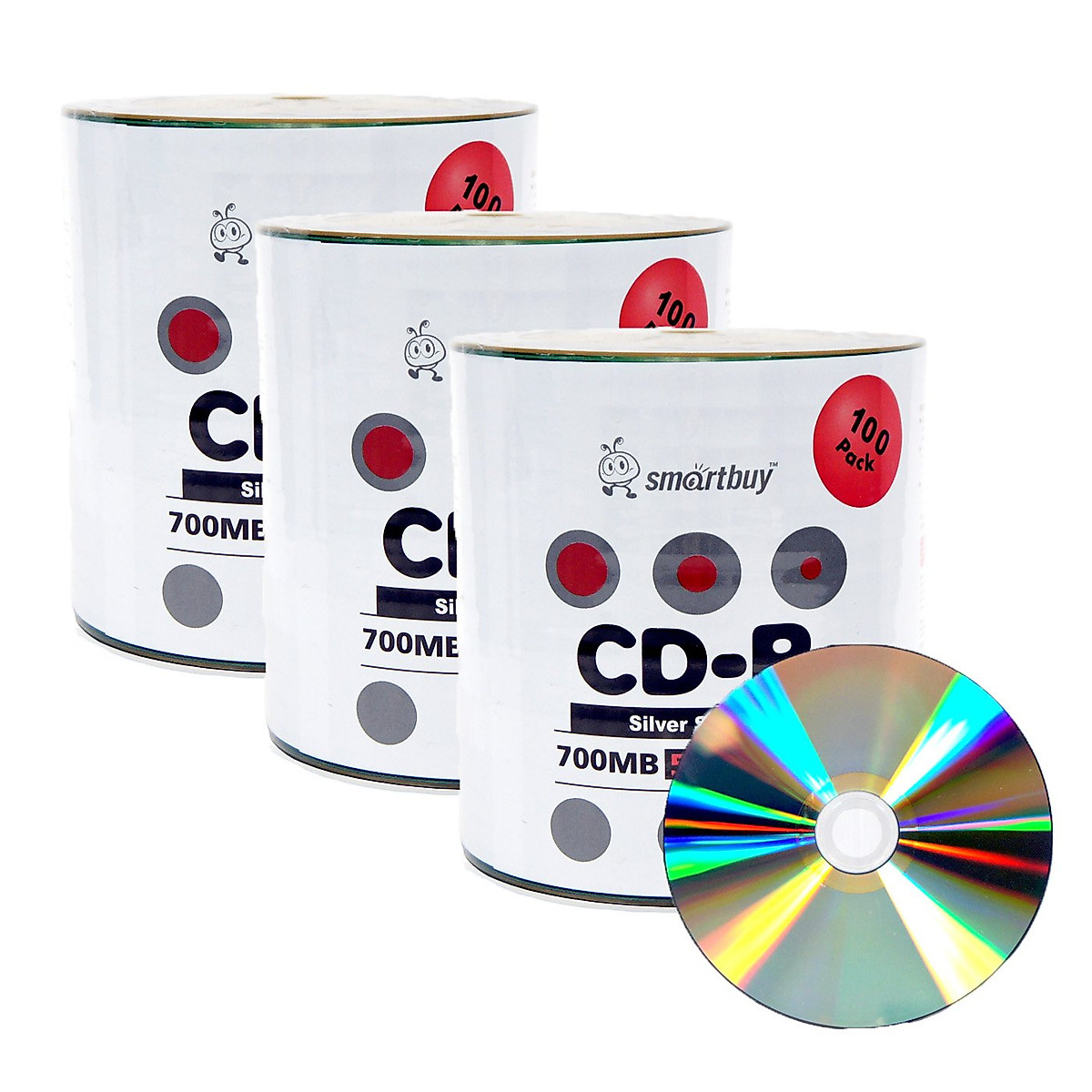 Smart Buy Shiny Silver Top CD-R 300-Pack 700mb 52x Blank Recordable Discs, 300 Disc, 300pk