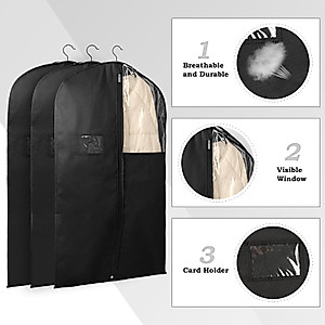 AUZEKER 40" Garment Bags for Hanging Clothes, Suit Bags for Closet Storage, Suit Cover with Clear Window Suit Cover Bags Breathable Garment Covers for Suits/Shirts/Coats/Jackets, Black Set of 5