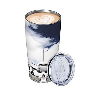 20oz Insulated Tumblers with Lids and Straws Aircraft Plane Stainless Steel Coffee Tumbler Cup Double Wall Vacuum Travel Coffee Mugs for Home, Office, Outdoor