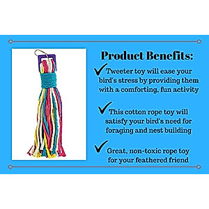 Sweet Feet and Beak Platinum Tweeter Weave Bird Toys - Perfect Cage Toy for Playing & Preening - Colorful, Safe, Cotton Rope - Birds Cage Playground Accessories & Supplies - Parrot Toys (Large)