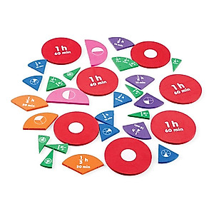 hand2mind Fraction Time Activity Set, Learn to Tell Time Fraction Manipulatives, Elapsed Time Clock, Analog Learning Clock, Telling Time Teaching Clock Activities, Manipulatives for Elementary School