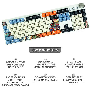 Japanese Anime Demon Slayer Keycaps 108 PBT Dye Sublimation OEM Profile for Cherry Mx Gateron Kailh Switch Mechanical Keyboard Colorful (Only keycaps)