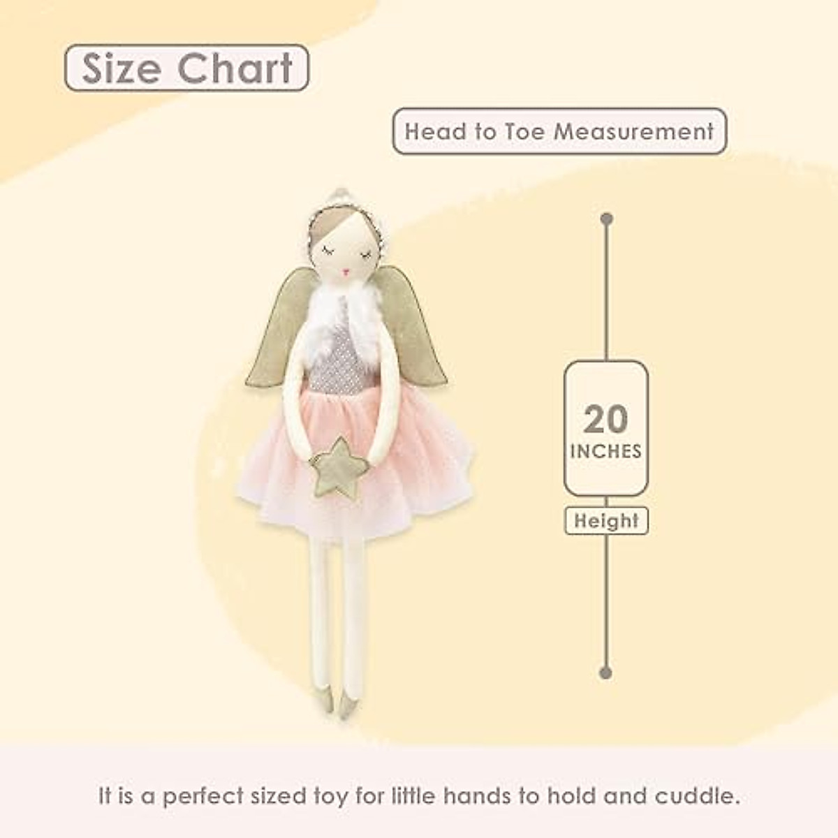 MON AMI Designer Angel Stuffed Doll with Wings 20” Soft Elegant Plush Doll for Little Girls, Use as Toy or Room Decor