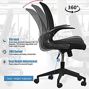 IPKIG Foldable Office Chair - Home Office Desk Chairs with Flip-Up Arms and Foldable Backrest, Mesh Computer Chair Foldable Executive Office Chair (Black)