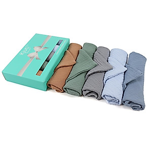 Kjuti Baby Muslin 100% Cotton Burp Washcloth - 4 Layer Hypoallergenic Saliva Soothe Face Washcloths - Burp Cloths 9x9 inch -Newborn Essentials -Burp Cloths for Baby Boy and Girl (ChromaBlend)