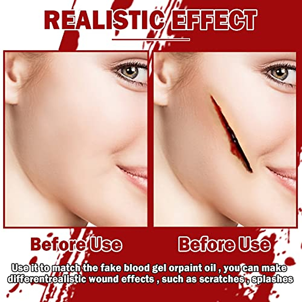 Halloween SFX Scar Wax Makeup Kit,Fake Blood Gel Fake Skin Scar Wound Special Effects Makeup Kit,Scar Wax+Blood Gel+Double-Ended Spatula