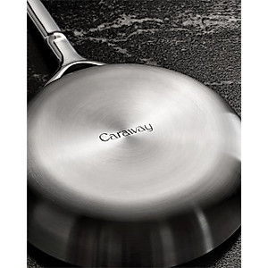 Caraway Stainless Steel Fry Pan (2.7 qt, 10.5") - 5-Ply Stainless Steel Pan - Oven Safe & Stovetop Agnostic - Non Toxic, PTFE & PFOA Free