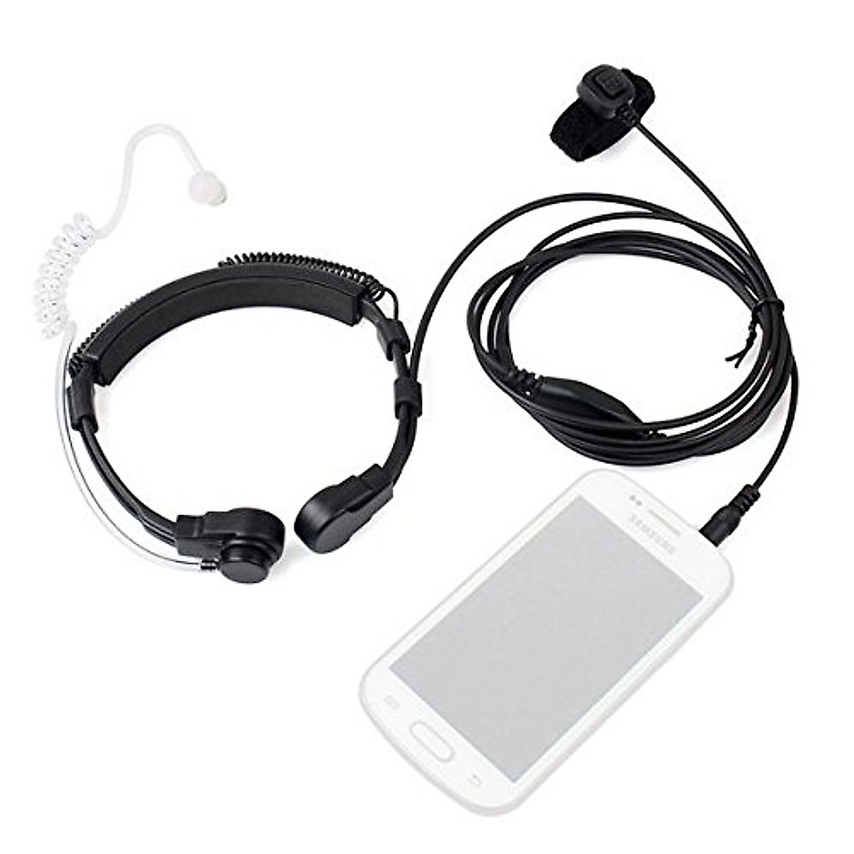 FANVERIM 3.5mm Jack Plug Cool Throat Mic Microphone Covert Acoustic Tube Earpiece Headset with Finger PTT Compatible with Mobile Phone Vocal Hands-Free in-Ear Headset/Headphones/Earphones Black