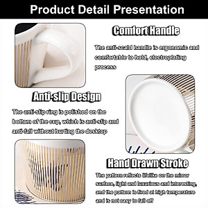 RUNLAIKEJI Mirror Reflection Cup and Saucer, 8 oz Mirror Coffee Cup, Illusion Cups, Anamorphic Cup and Saucer, Moving Reflection Coffee Cup, Reflection Coffee Cup, Ceramic Coffee Mug