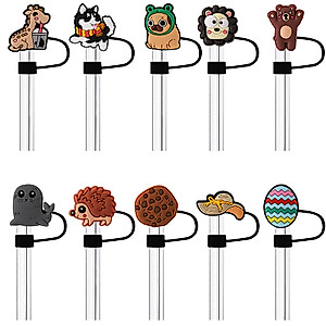 50 Pcs Different Straw Cover Caps for Tumblers, Cute Dringking Straw Toppers,10mm Dust-Proof Reusable Straw Tips Lids, Bulk PVC Straw Protector for Party Gifts