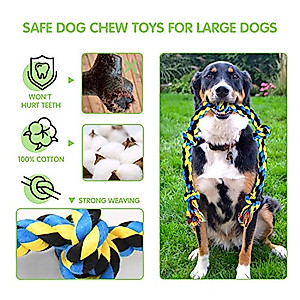 Large Dog Chew Toys, Tough Dog Toys for Aggressive Chewers Large Breed,Heavy Duty Dental Dog Rope Toys Kit for Medium Dogs,5 Knots Indestructible Dog Toys, Cotton Puppy Teething Chew Tug Toy Set of 9