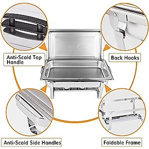4 Packs Chafing Dish Buffet Set: 9 QT Stainless Steel Buffet Servers - 9 Quart Food Warmer with Fuel Holder & Water Pan - Complete Chafer Set for Parties Wedding Banquet Catering Event
