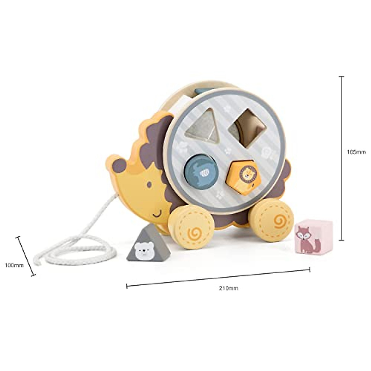 The Original Toy Company PolarB Viga Wood Toy - Pull Along Hedgehog with Sorting Wheel