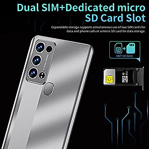 Yoidesu 5G Unlocked Android Smartphone, 6.5in IPS HD Screen 6GB RAM 128GB ROM Ultra Thin Mobile Phone, 5000mAh 12MP16MP HD Camera, Face ID Fingerprint Unlocked Cellphone for Android 12(Grey)