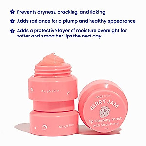 FaceTory Berry Jam Lip Sleeping Mask with Strawberry Fruit Extract and Shea Butter - for Softer Lips, for Dry, Cracked, and Chapped Lips, Moisturizing, Protecting, Nourishing - 10g
