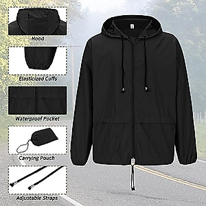 Durio Packable Raincoat for Men Rain Jacket Mens Waterproof with Hood Mens Rain Jacket Lightweight Windbreaker Jacket Black 3X-Large