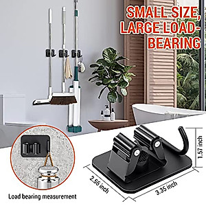 Batur Broom Holder Wall Mount, 4 Pack Super Anti-Slip Broom Holder, Mop and Broom Holder Wall Mount, Self Adhesive Broom Organizer Hanger Gripper for Bathroom, Kitchen, Laundry Room Storage, Black