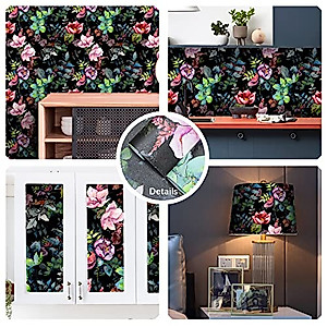 HAOKHOME 93153 Wild Spring Peel and Stick Wallpaper Bouquet Botanical Floral Black/Green/Pink Removable Stick on Home Decor 17.7in x 118in