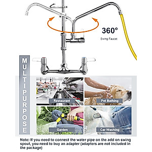 Commercial Kitchen Faucet with Sprayer, Pre-Rinse Wall Mount Kitchen Sink Faucet 25" Height Kitchen Tap with 9.6" Add-on Swing Spout for Restaurant