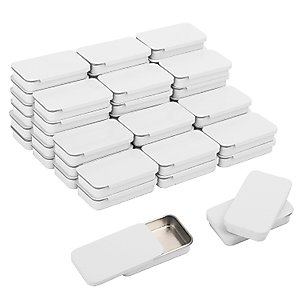 GENHAKON 50 PCS 2.36X1.3X0.43 Inch, Slide Top Tin Containers for Lip Balm, Rectangular Metal Tin Box with Sliding Lid for Small Items, Such as Candy, Charging cable, Pills, Earring, Jewelry, Etc