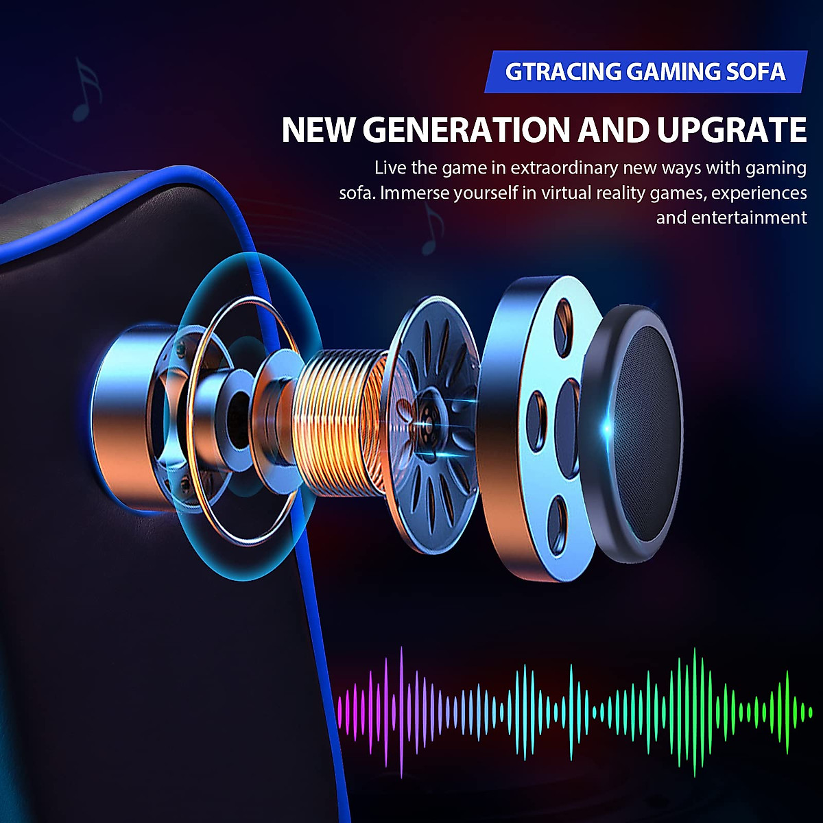 GTRACING Gaming Recliner Chair with Bluetooth Speakers Racing Style Single Gaming Sofa Modern Living Room Recliners Ergonomic Comfortable Massage Home Theater Seating, Blue