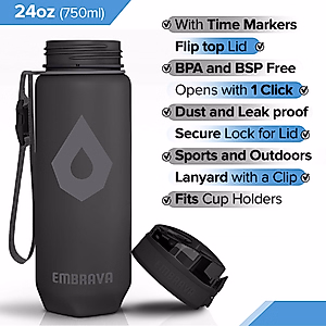 Embrava 24oz BPA-Free Plastic Sports Water Bottle with Time Markers