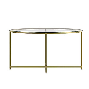 Flash Furniture Greenwich Collection Coffee Table - Modern Clear Glass Coffee Table - Crisscross Brushed Gold Frame