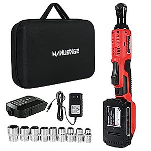 MANUSAGE 3/8" Cordless Electric Ratchet Wrench Set, 20V Cordless 44.25 Ft-lbs 380 RPM Ratchet Kit