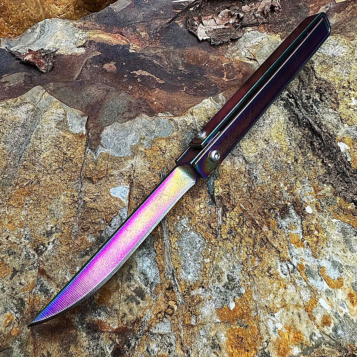 WILD TACTICAL Survival Folding Pocket Knife, MINI Hunting Camping Knife, Multi-Color Titanium Steel Safety Fold Handle Design, good for Outdoor Hiking Fishing