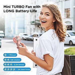 AMACOOL Portable Handheld Turbo Fan, 17Hrs Run Time Battery Operated Personal Fan, Mini Pocket Fan for Girl Woman Travel Makeup Hot Flash Outdoor-Pink