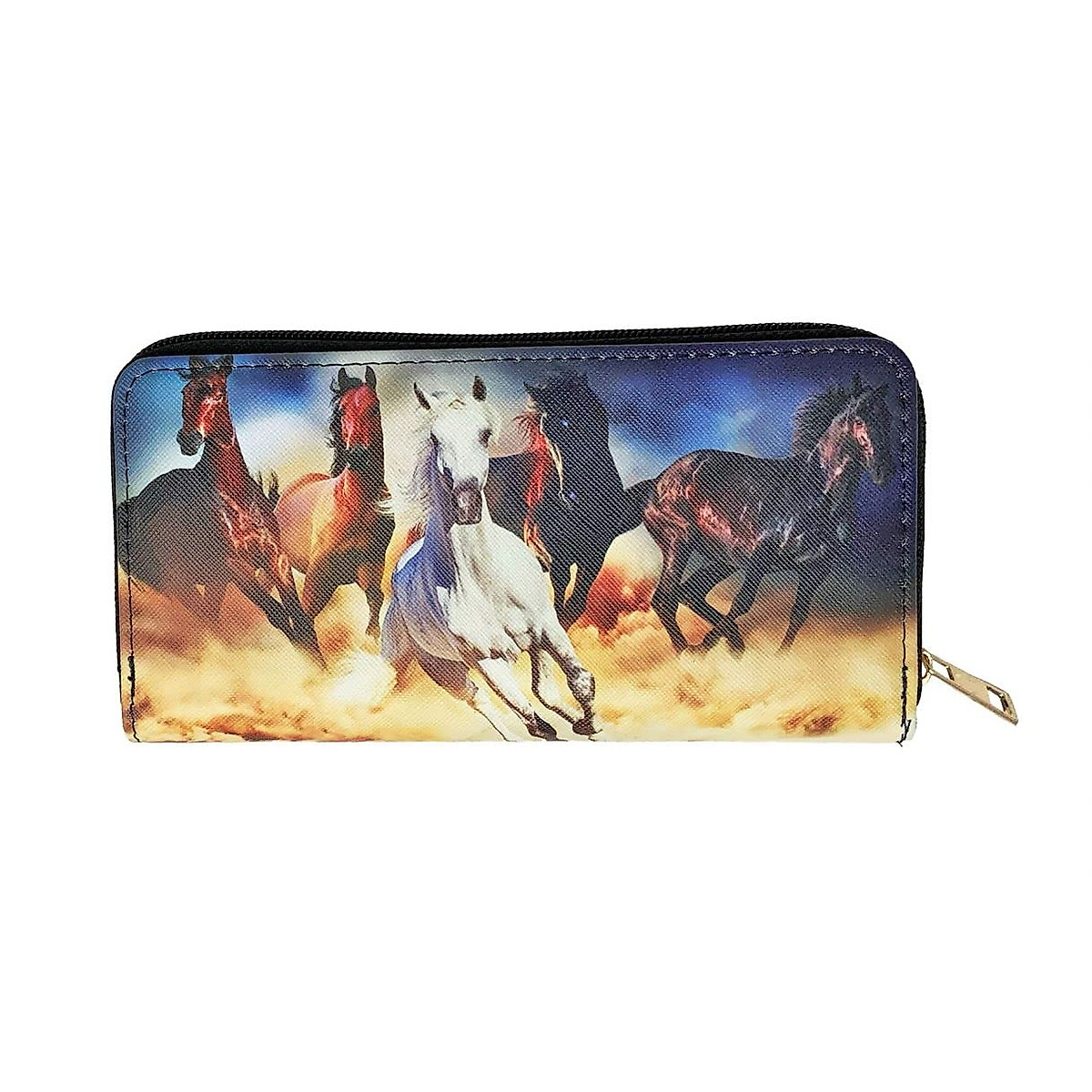 5 Horses Running Printed Zipper Wallet
