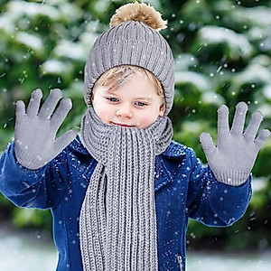 4 Pieces Kids Beanie Hat Scarf Gloves Socks Set Knit Winter Warm Set for Toddler (Grey)