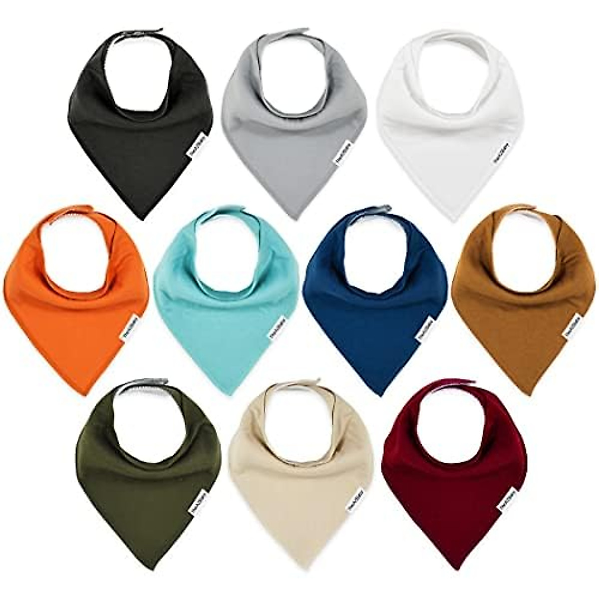 TheAZBaby Organic Cotton 10-Pack Baby Bandana Drool Bibs for Boys and Girls, Neutral Solid Bibs for Teething and Drooling.