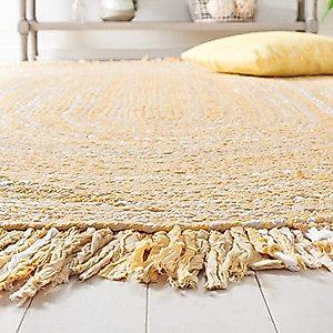 Safavieh Braided Collection Area Rug - 4' x 6' Oval, Beige, Handmade Boho Fringe Reversible Cotton, Ideal for High Traffic Areas in Living Room, Bedroom (BRD451B)