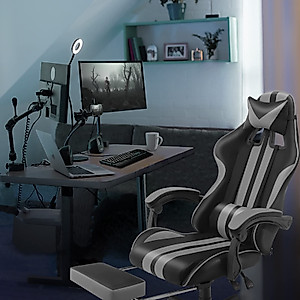 Ferghana Grey Gaming Chairs with Footrest,PC Gaming Chair,Computer Chair, E-Sports Chair,Ergonomic Office Chair with Adjustable Headrest and Lumbar Support(Grey)